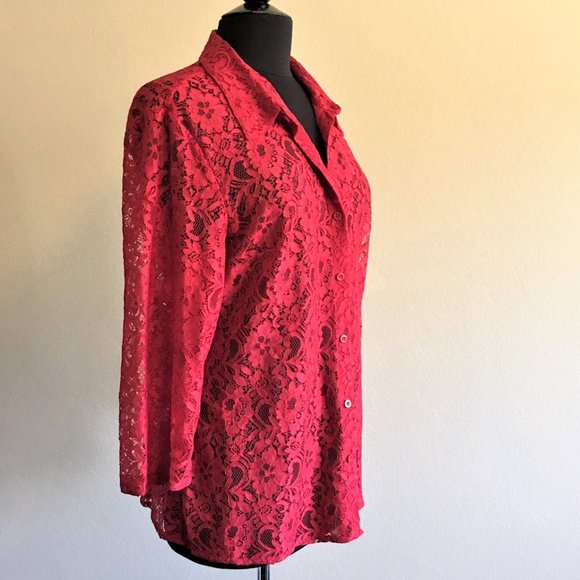Elementz | Tops | Elementz Red Lace Button Front Blouse | Poshmark